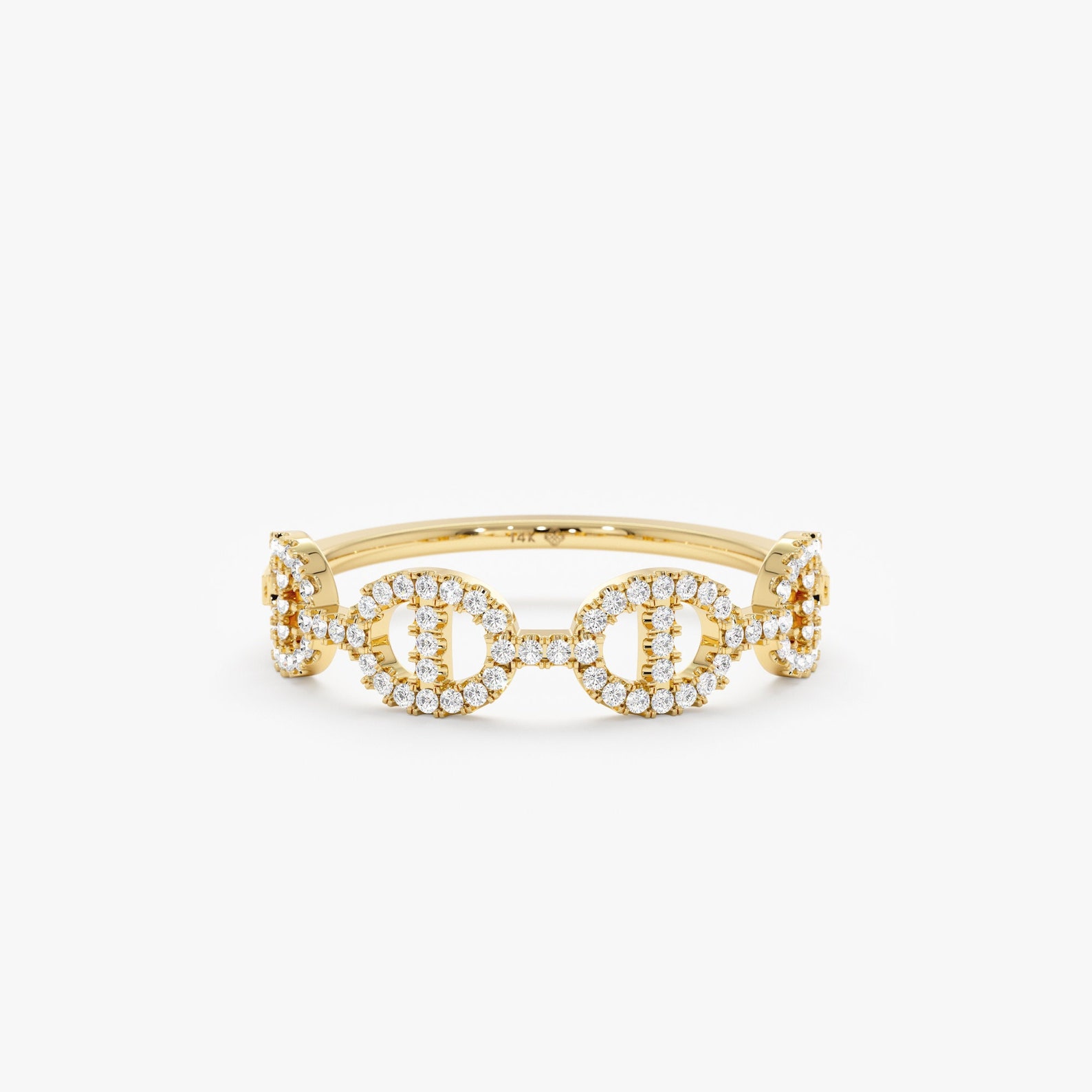 14K Diamond Chain Link Ring, Trendy Diamond Link Design Ring, Solid ...