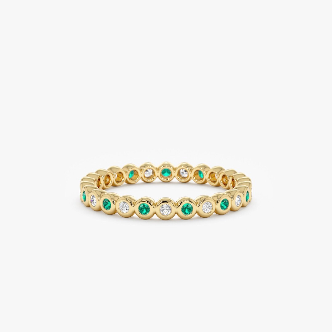 Emerald and Diamond Eternity Wedding Ring, Emerald Ring, Diamond ...