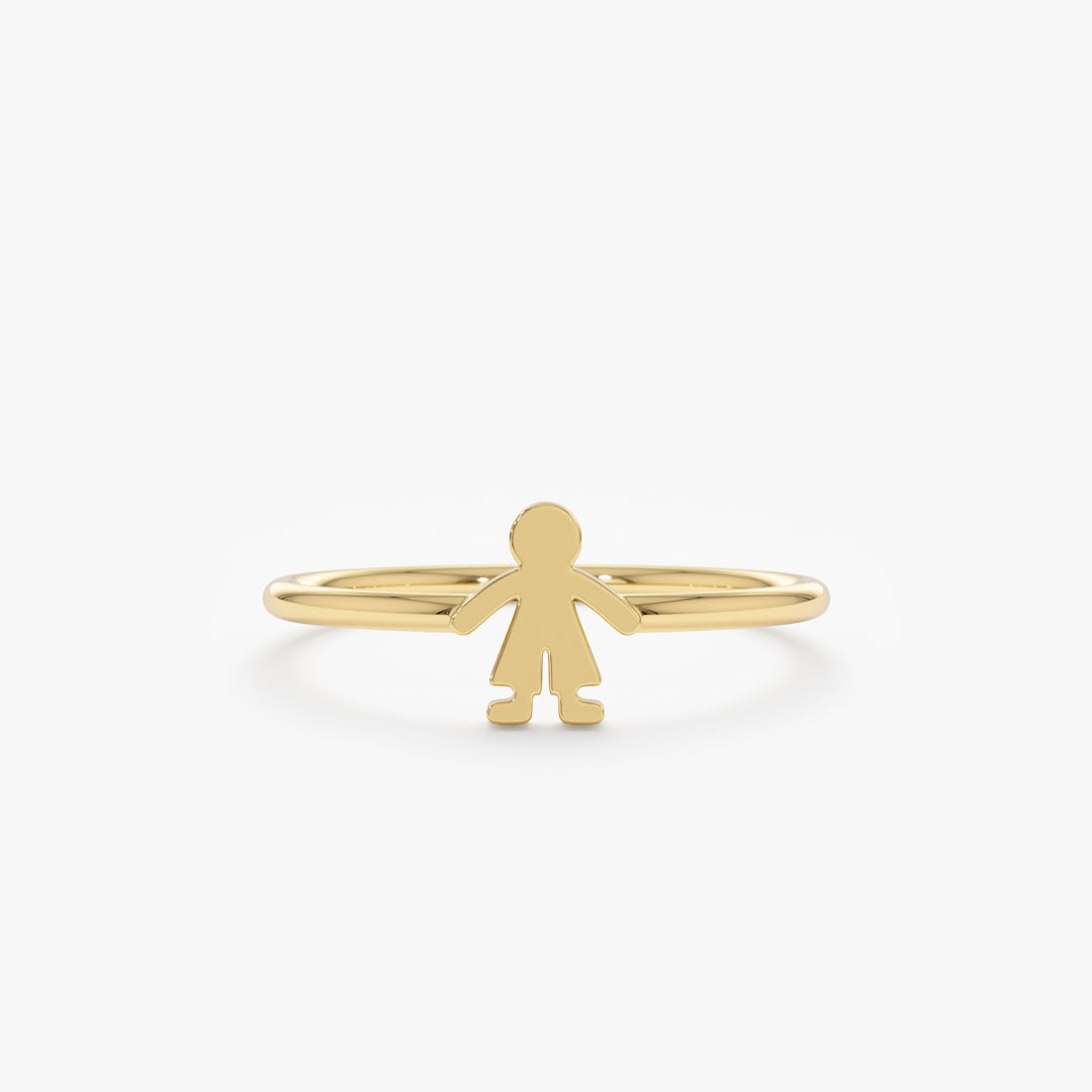 14k Mother and Son Ring, Kids Initial Ring, Gold Initial Ring, Birthday ...