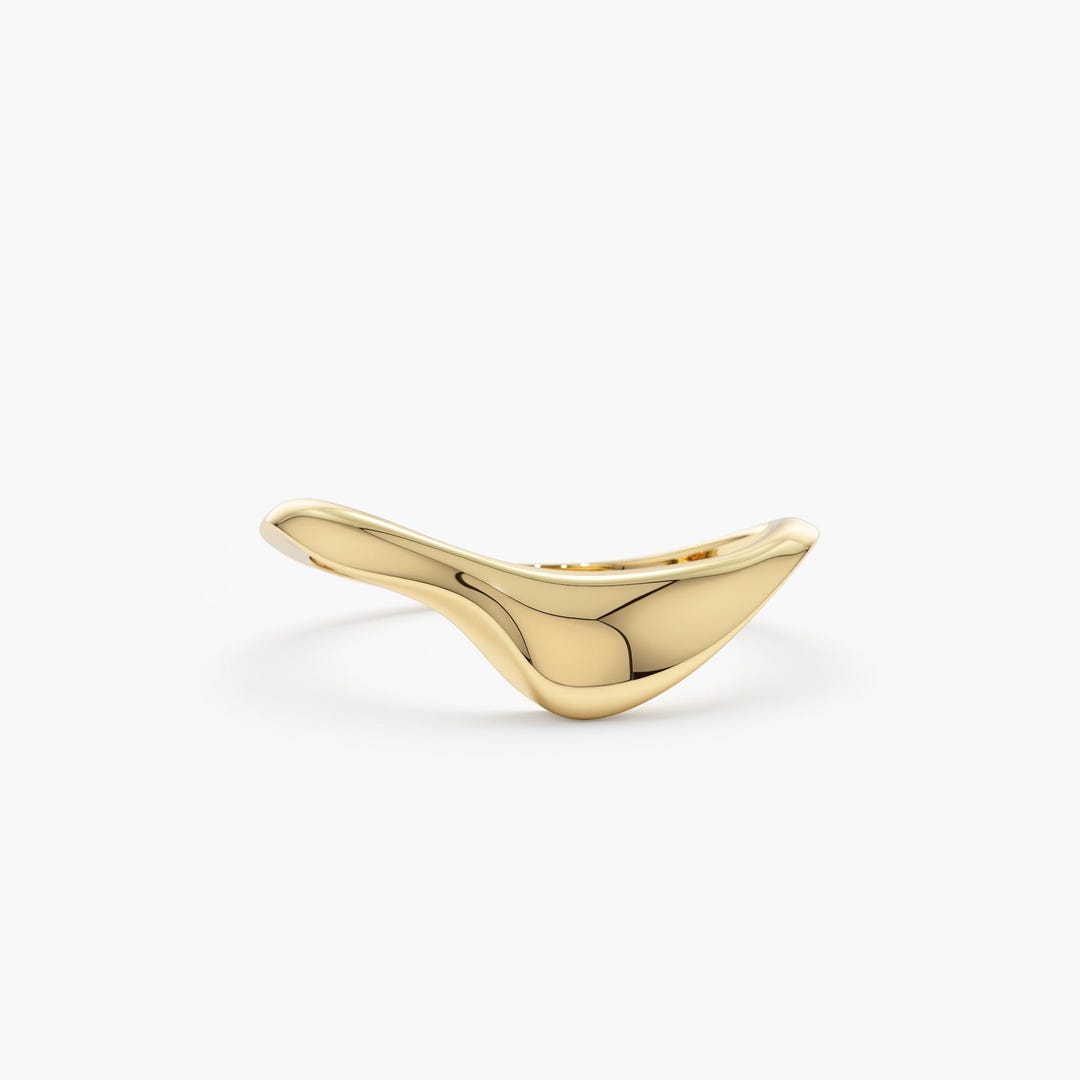 Gold Curved Round Pointed Ring, 10k 14k 18k Solid Gold Wavy Ring ...