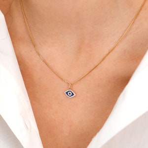 14K Solid Gold Evil Eye Charm, Diamond Pendant, Lucky Eye Necklace Charm, Enamel Evil Eye, Solid ...