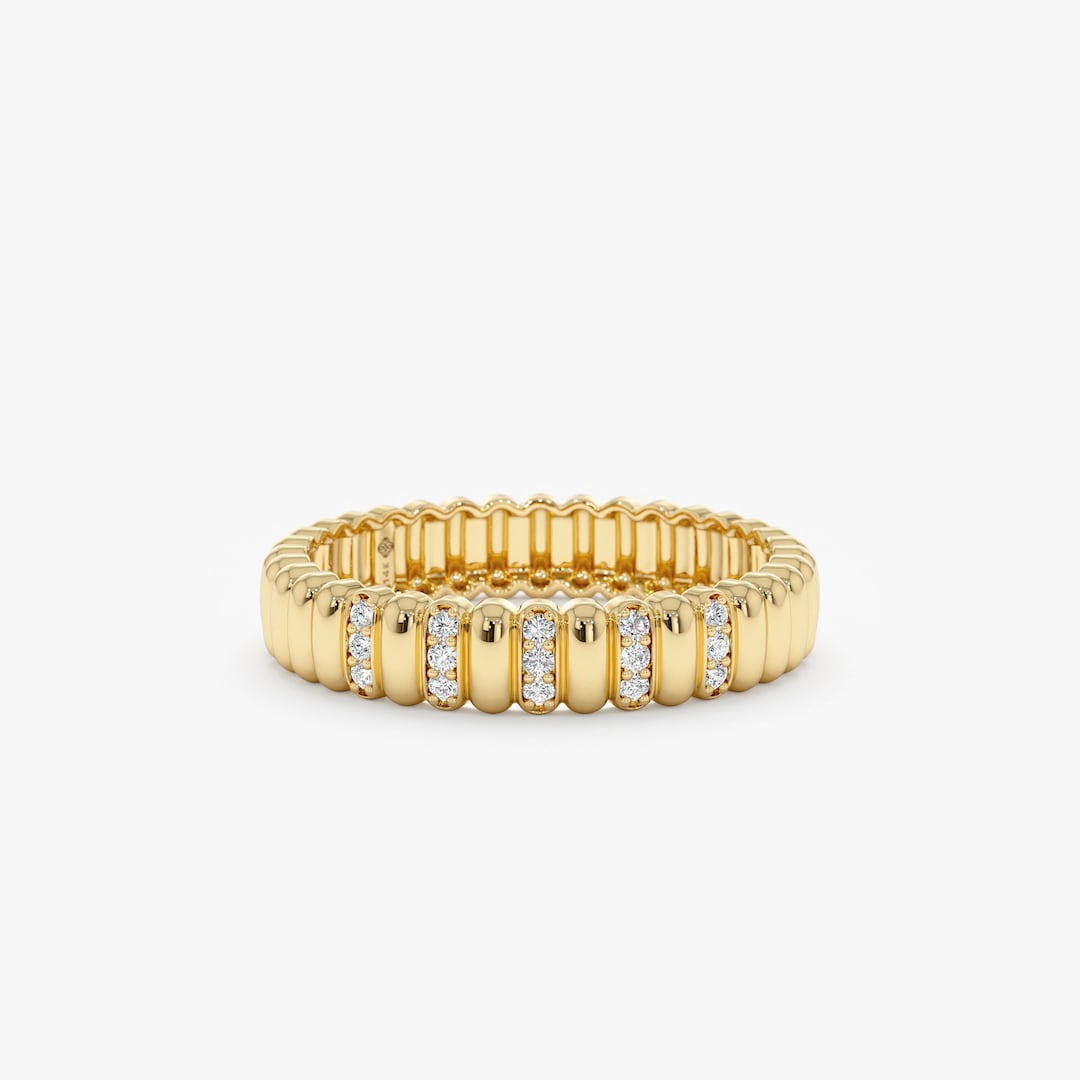 Real Gold and Diamond Unique Ring, Fluted Design, 14k or 18k, Timeless ...