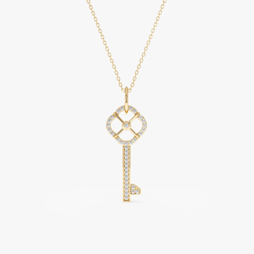 Diamond Key Necklace, Intricate Diamond Key Charm, Luxurious Gold Key ...
