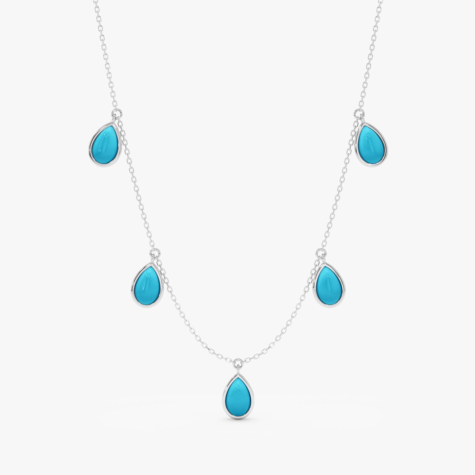 Turquoise Pear Cabochon Dangly Necklace, Delicate Fine Jewelry, Boho ...