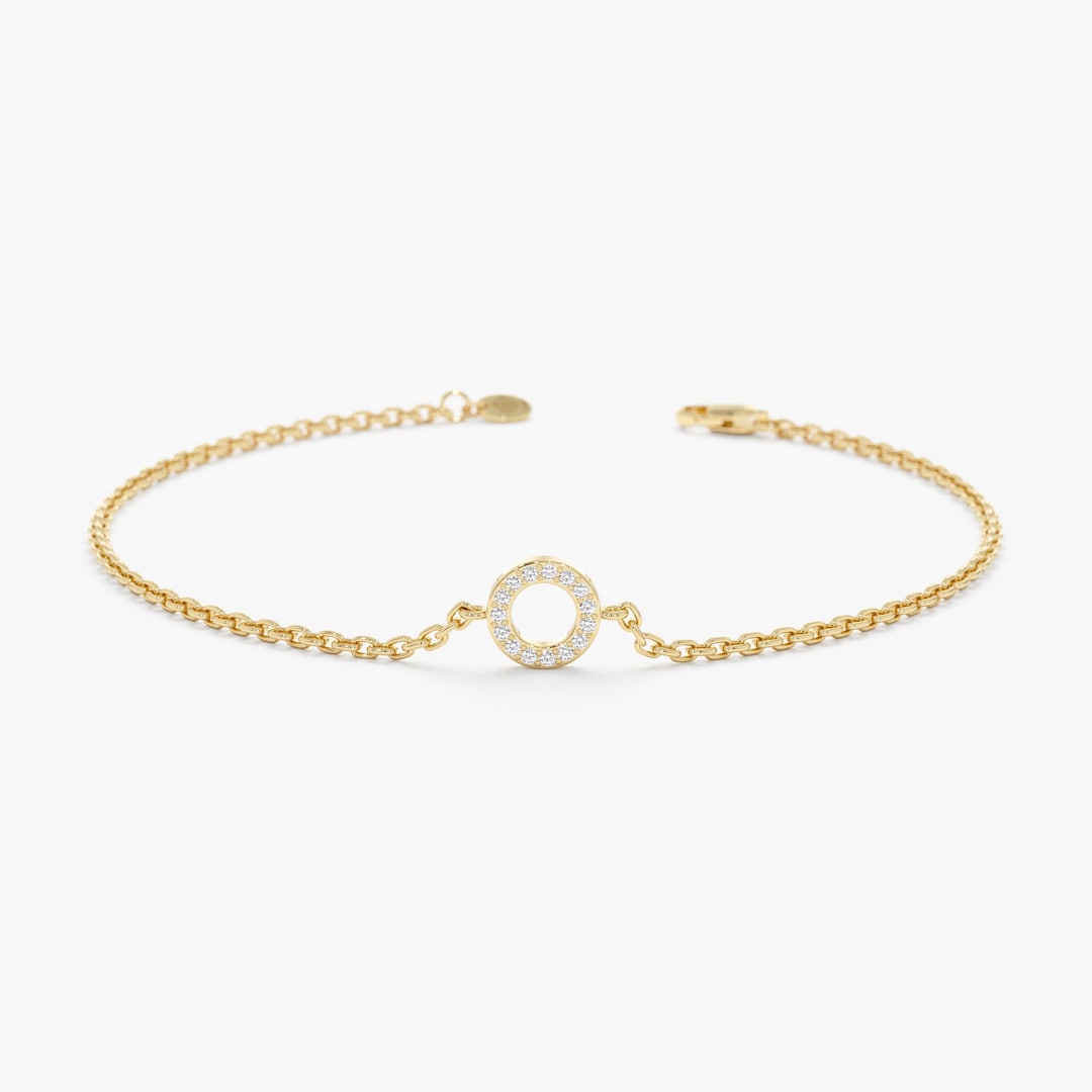 14k Gold Dainty Circle Diamond Bracelet, Arm Stacking, Genuine Diamonds ...