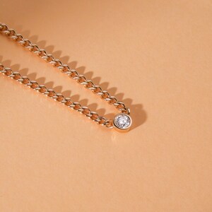 Solitaire Diamond Chain Necklace, 14k Cuban Chain Choker, Single Bezel ...