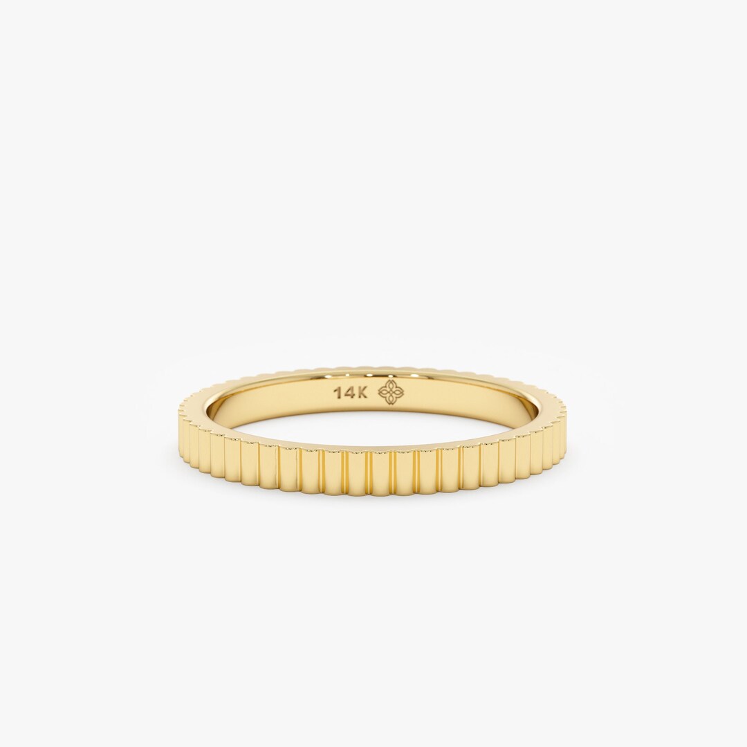 Solid Gold Wedding Band Fluted Design Modern Touch 14k or - Etsy