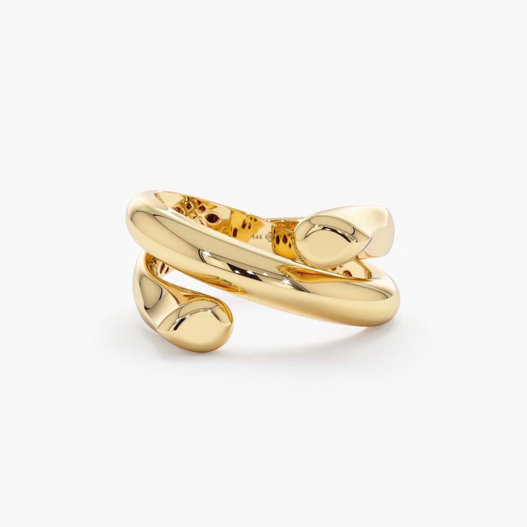 Solid Gold Wrap Around Ring, Chunky Statement Ring, Gold Dome Coil Ring ...