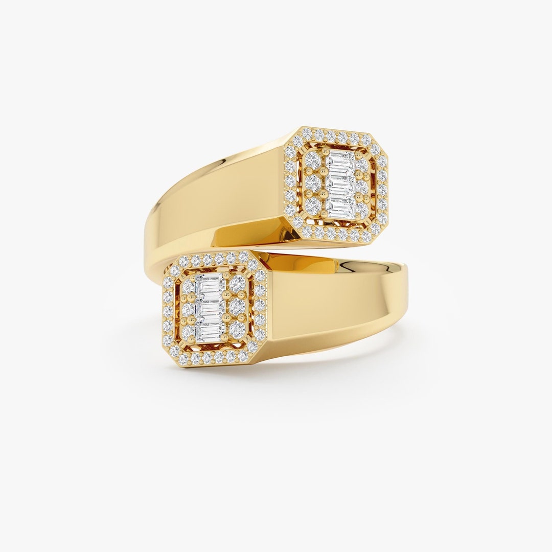 Diamond Wrap-around Ring, 14k 18k Solid Gold, Art Deco Design, Unique ...