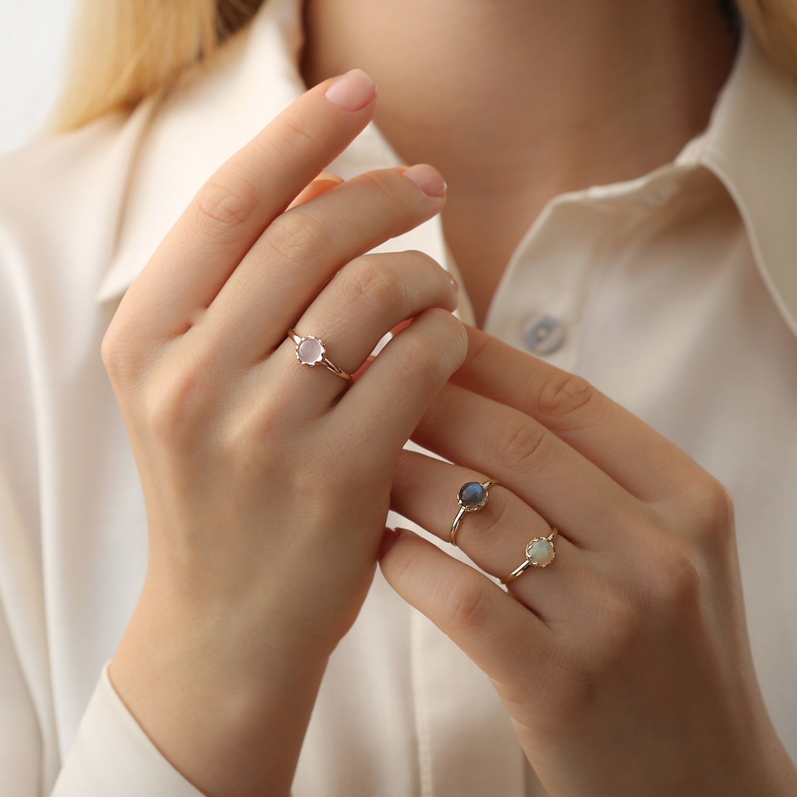 14k Gold Rose Quartz Ring Crown Setting Large Solitaire - Etsy