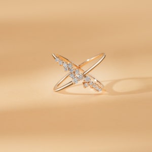 14k Cluster Diamond X Ring, Unique Statement Ring, Genuine Handmade ...