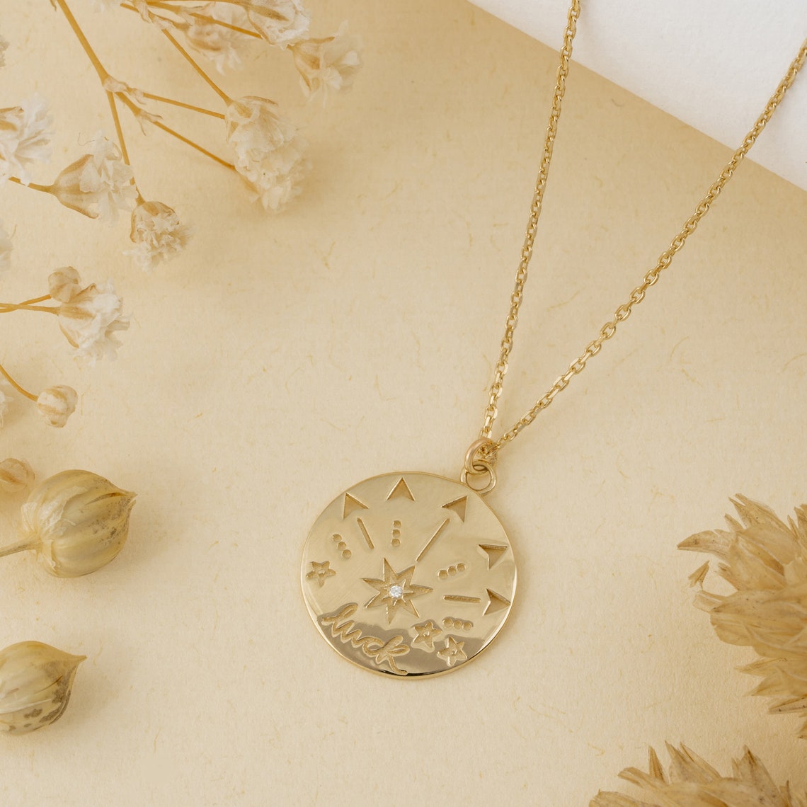 Solid Gold Lucky Pendant Good Luck Charm Plain Gold - Etsy