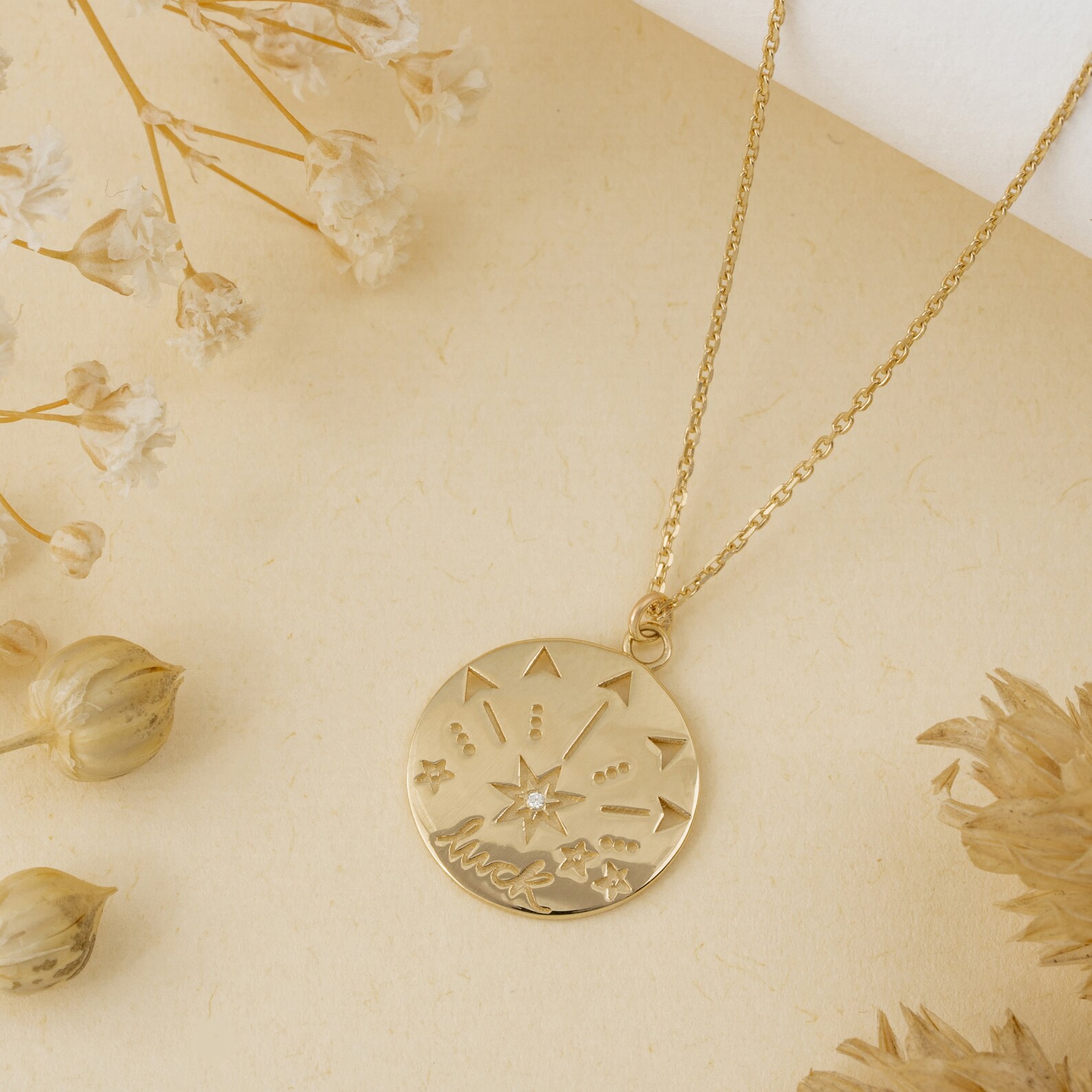 Solid Gold Lucky Pendant Good Luck Charm Plain Gold - Etsy