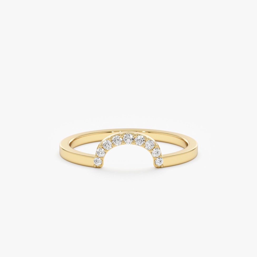 Diamond Curved Ring, Genuine Nesting Ring, Diamond Half Moon Band ...