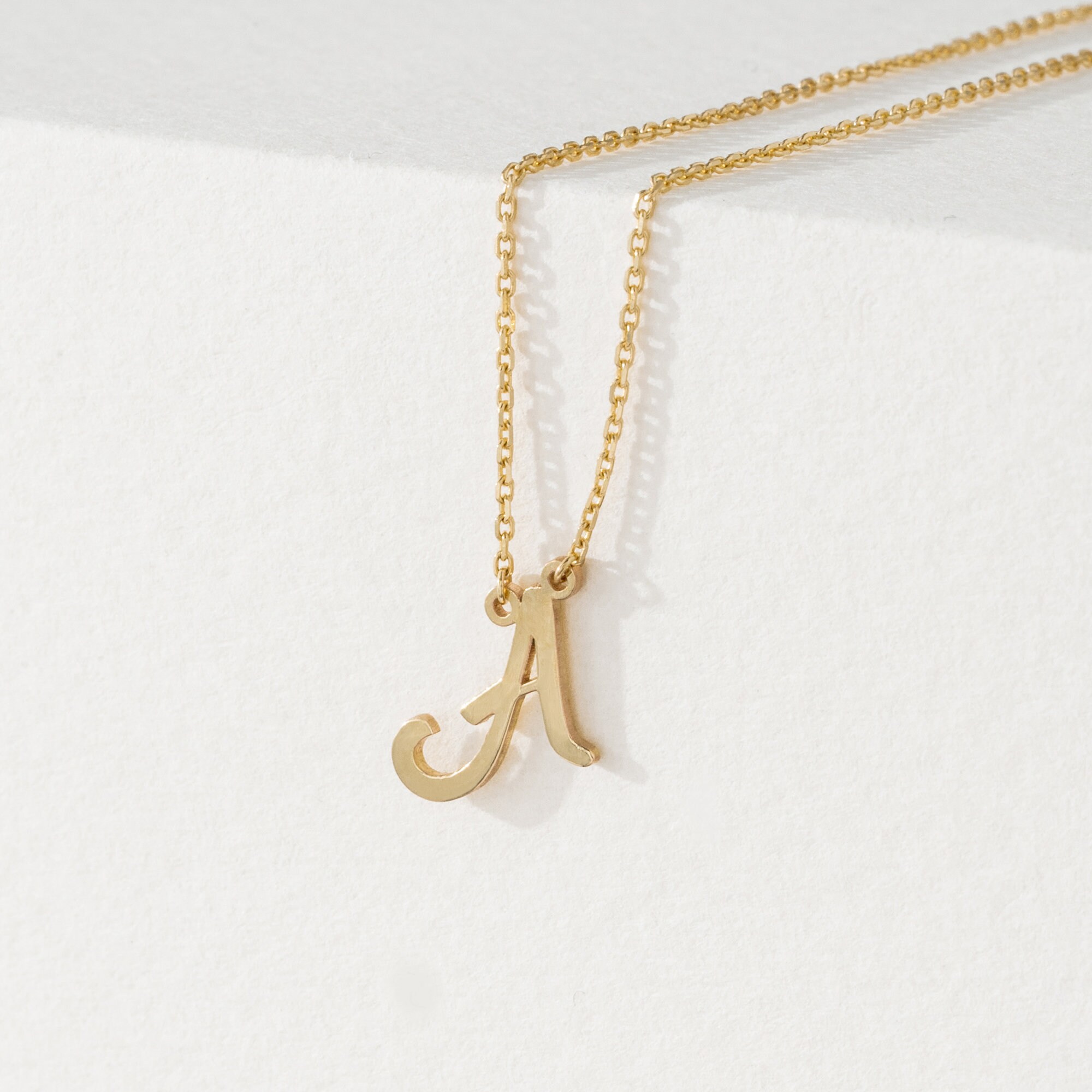 14K Solid Gold Initial Necklace, Personalized Necklace, Custom Gold ...