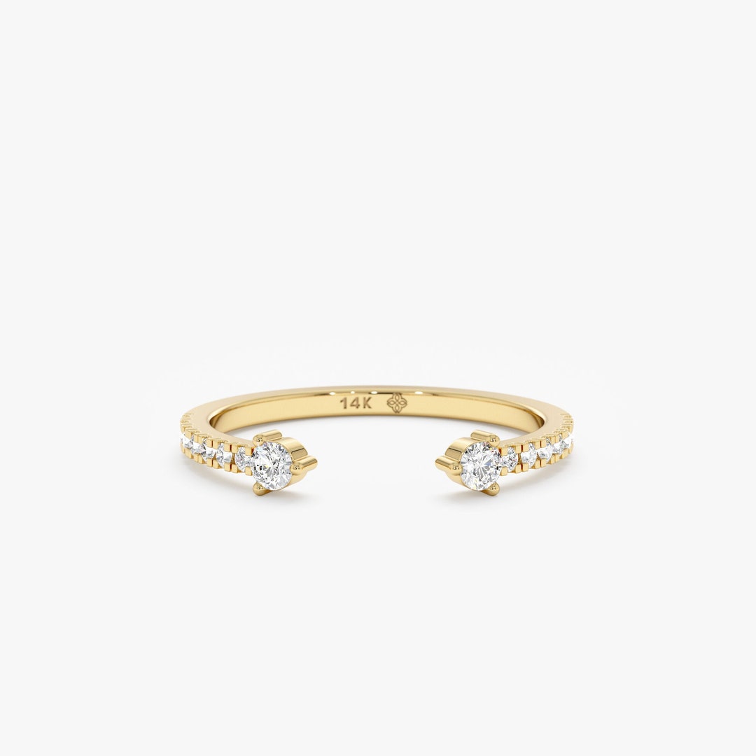 14k Gold Diamond Cuff Ring, Diamond Open Ring, Engagement Ring Stacking ...