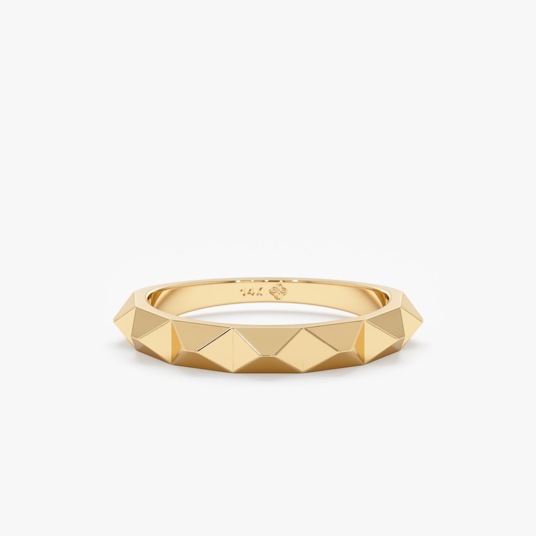 14k Solid Gold Spike Ring, Stackable Ring, Studded Gold Ring, 14k Rose ...