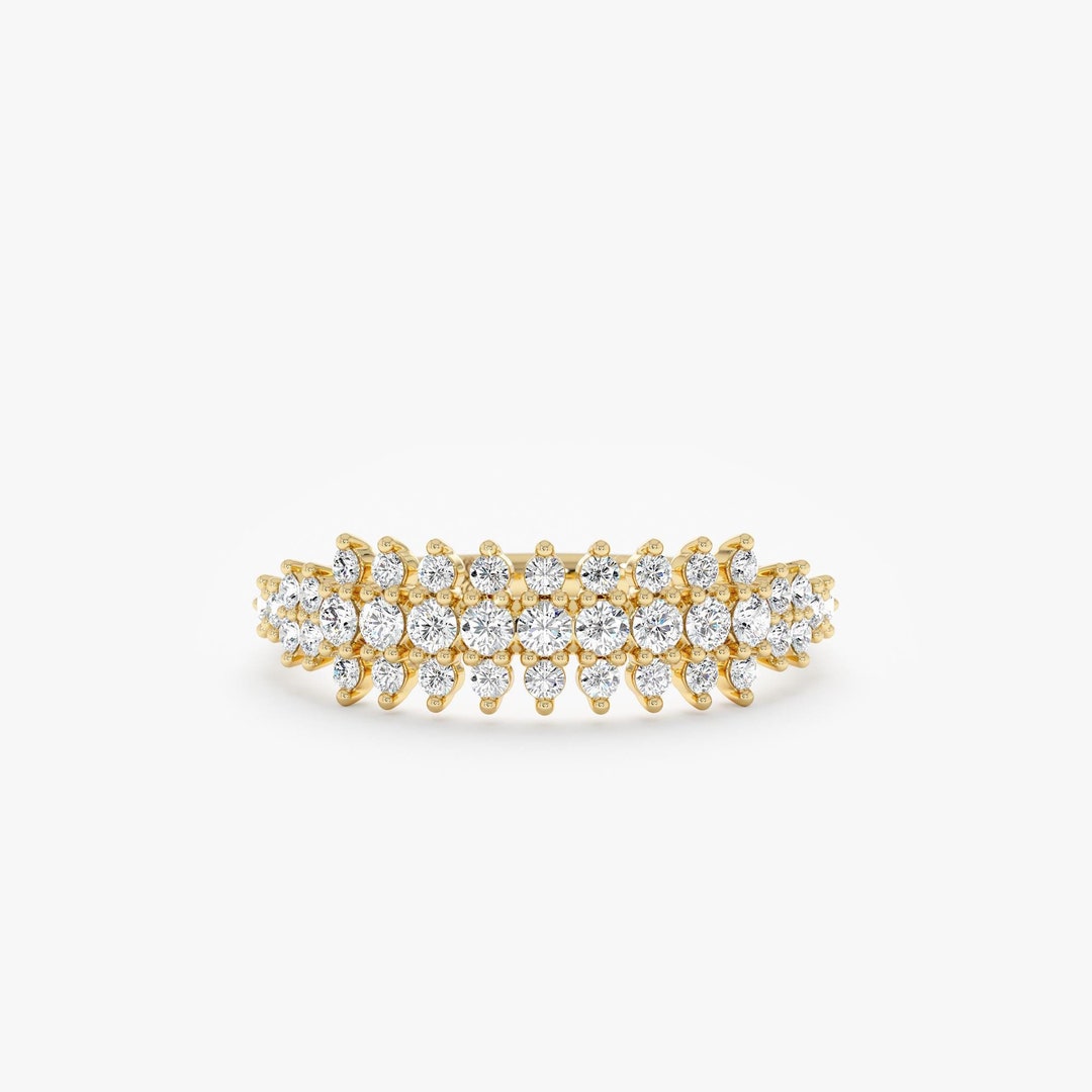 Unique Diamond Cluster Ring, Stackable Ring, 10k 14k 18k Solid Gold ...
