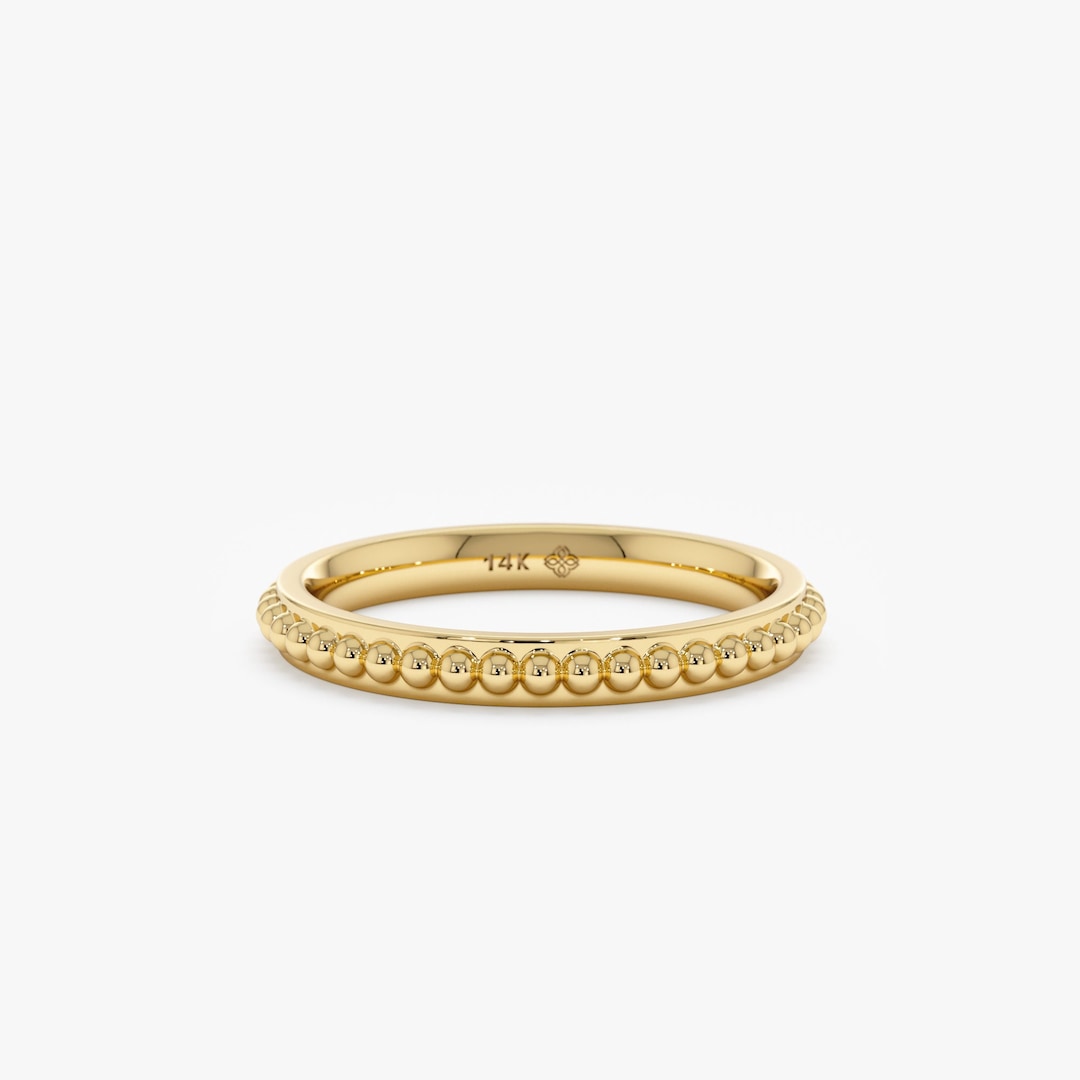 Solid Gold Plain Ring, Unique Bead Design, Textured Eternity Ring ...
