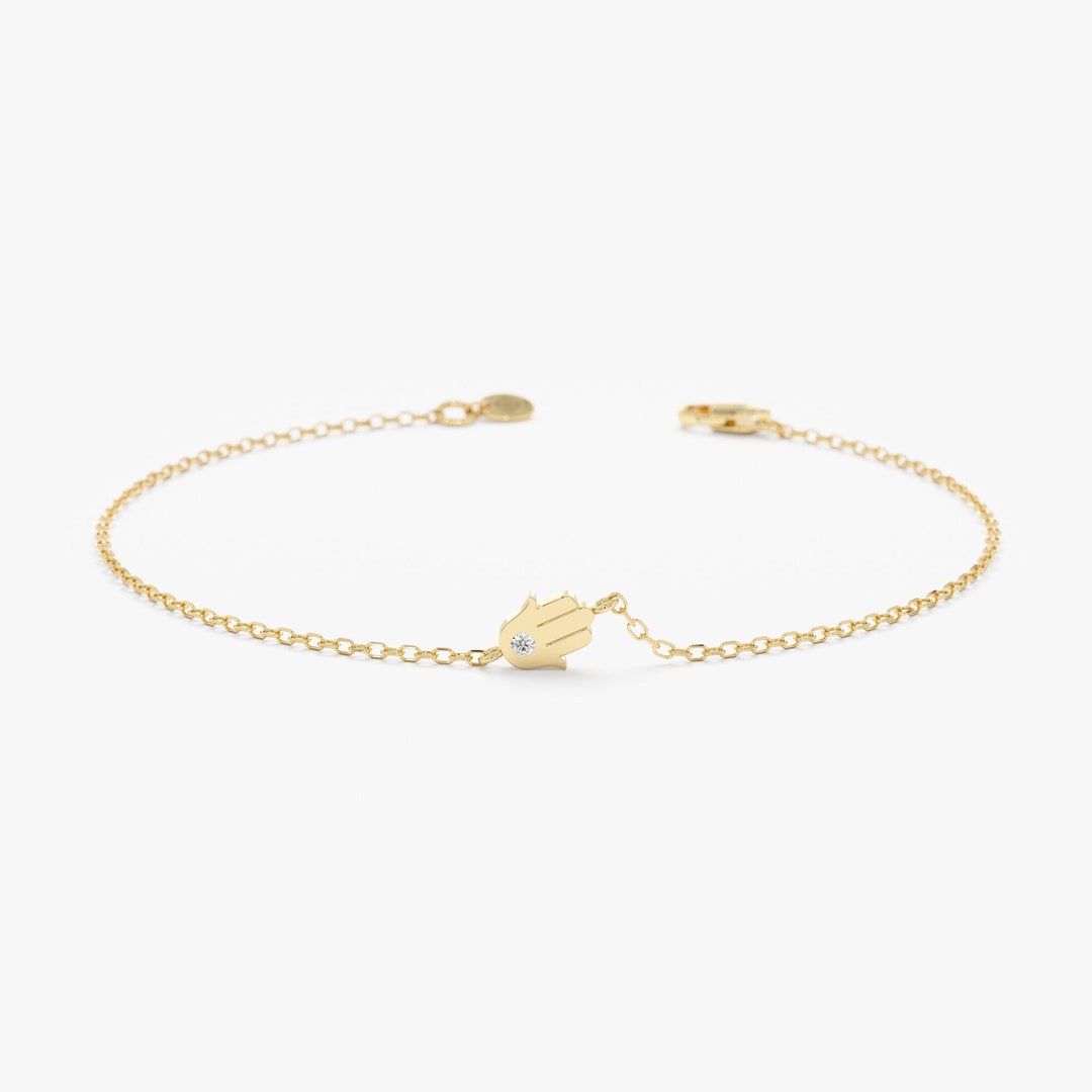 Tiny Solid Gold Hamsa Bracelet, Petite 14k Gold Bracelet, Dainty Mini Hamsa Hand, Small Lucky ...