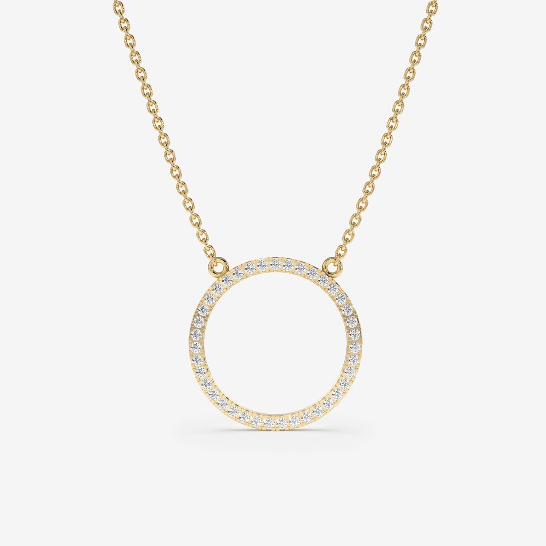 Large Circle Diamond Necklace, Circle of Life Charm, Dainty Round Pave ...