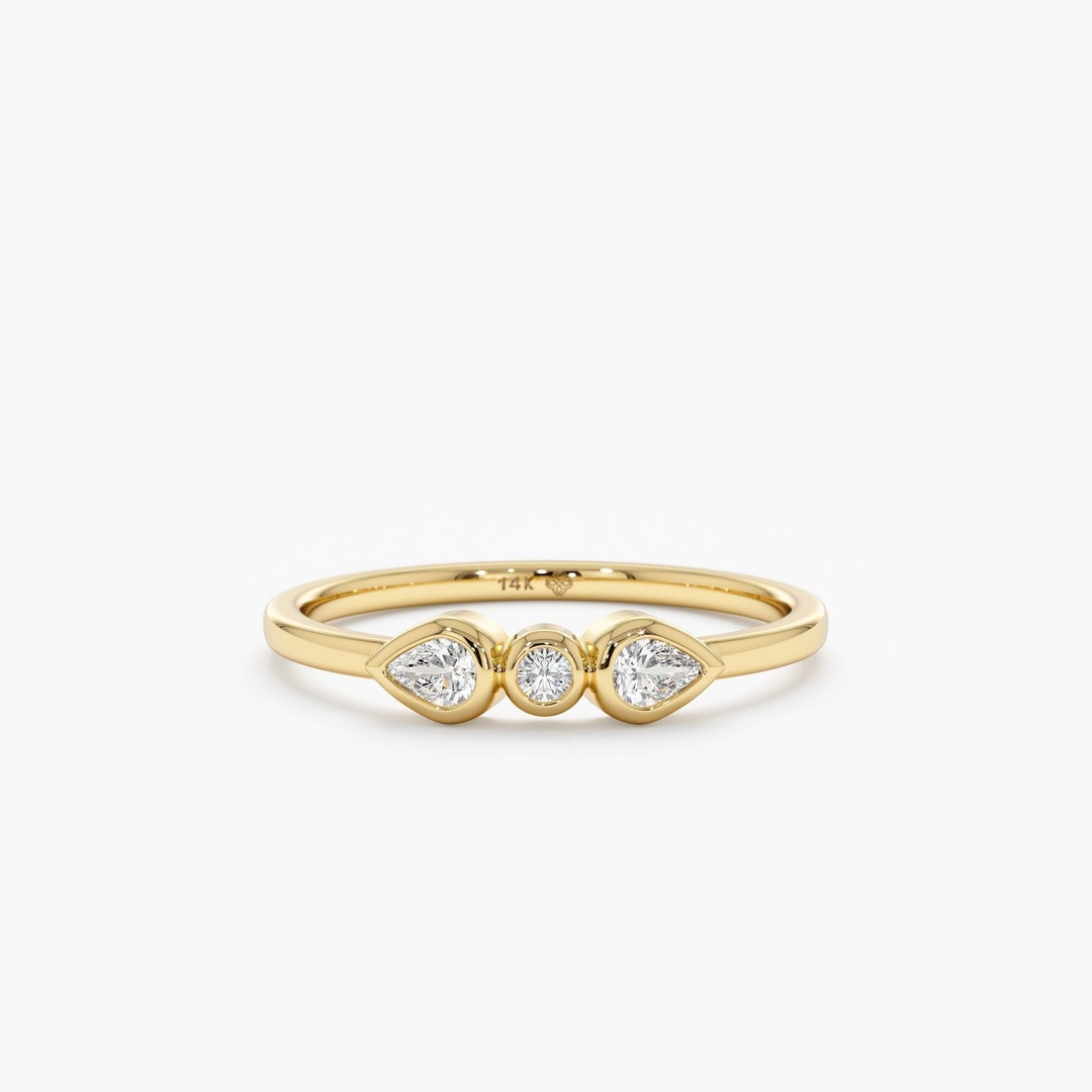 Pear Shape Diamond Ring, Diamond Stacking Ring, 14k or 18k, Natural Diamonds, Engagement Ring ...