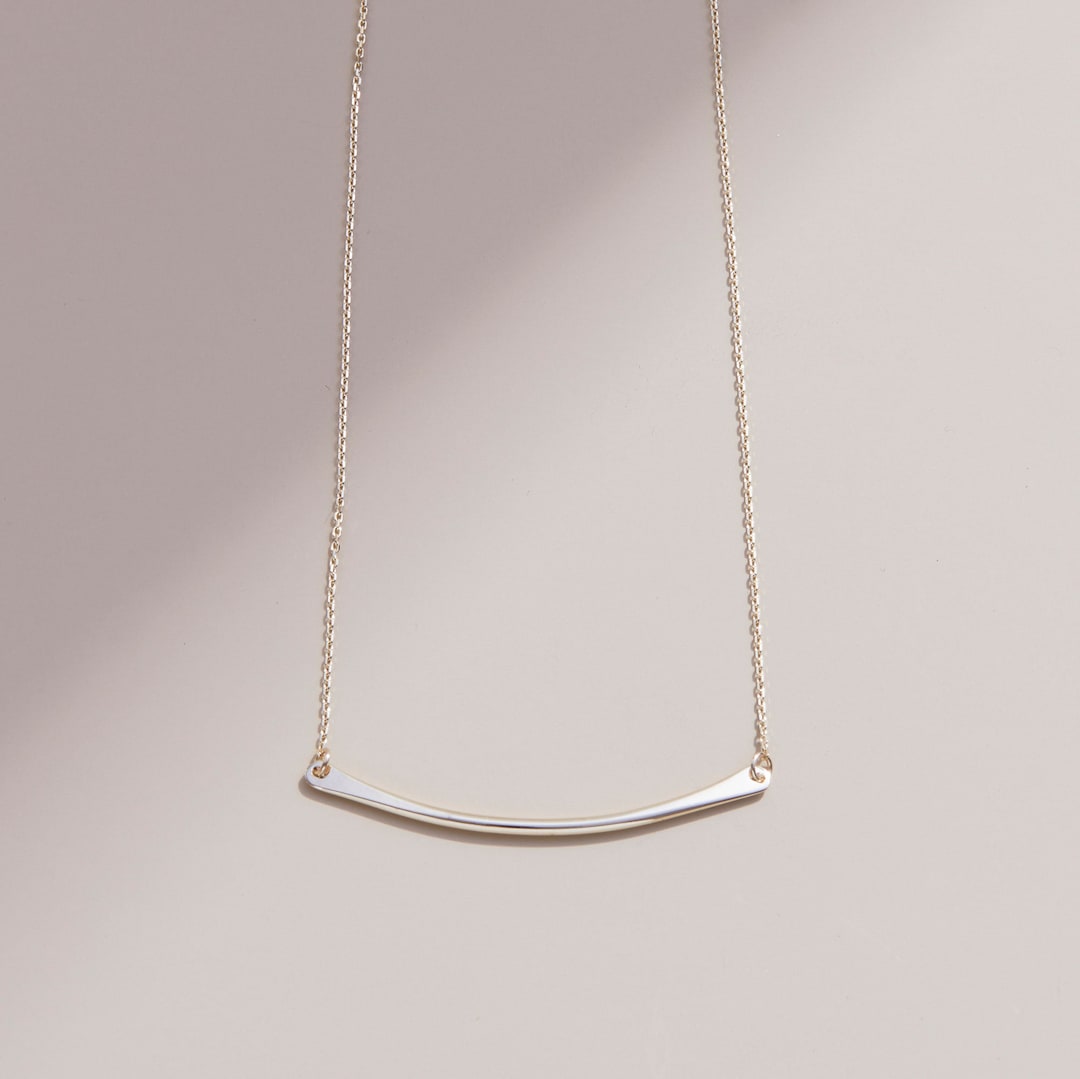 14k Solid Gold Bar Pendant Necklace, Gold Necklace, Minimalist Necklace ...