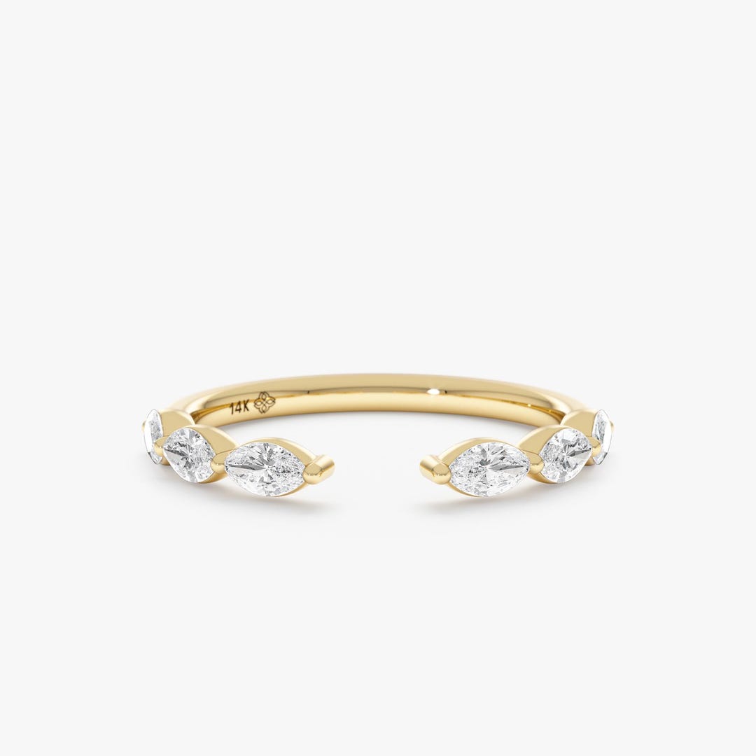 Marquise Diamond Open Cuff Ring, Lab Grown Claw Band, Unique Stacking ...