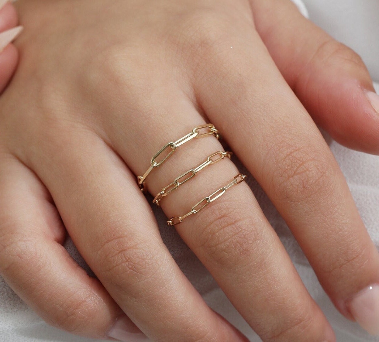 Solid Gold Paperclip Chain Ring 14k Gold Chain Ring - Etsy