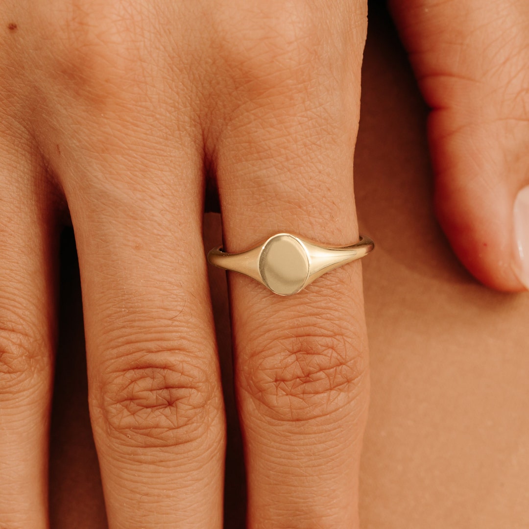 14k Solid Gold Signet Ring, Personalized Ring, Engraved Ring, Pinky ...
