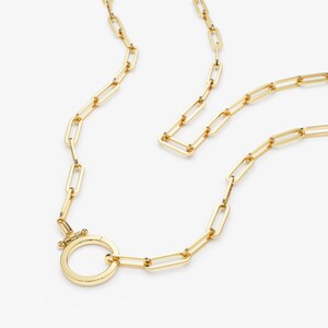 Solid Gold Enhancer Charm Necklace, 14k Gold Paperclip Chain Necklace ...