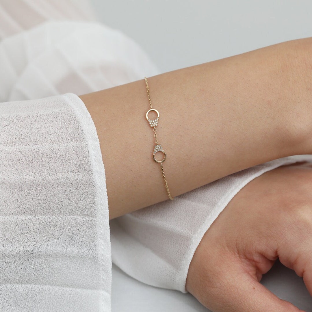 14k Diamond Handcuff Bracelet Dainty Diamond Bracelet Love - Etsy