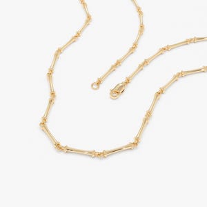 Gold Bar Link Chain Necklace, Solid Gold Bamboo Style Necklace, Modern ...