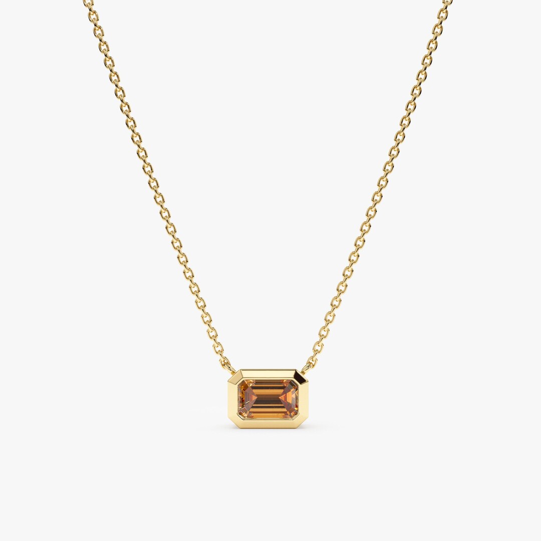Natural Citrine Necklace, Solid Gold Octagon Shape Bezel Set Necklace ...