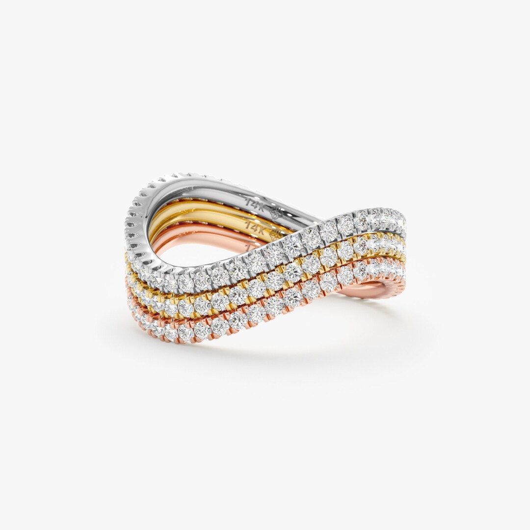 14k Gold Diamond Nesting Ring, Unique Stacking Ring, Thin Diamond ...