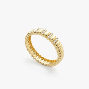 Real Gold and Diamond Unique Ring, Fluted Design, 14k or 18k, Timeless ...