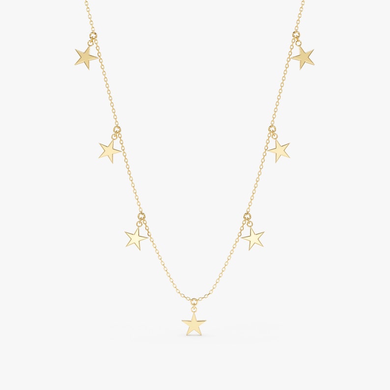 Solid Gold Multiple Star Necklace, 14k Gold Dangly Stars, Celestial ...
