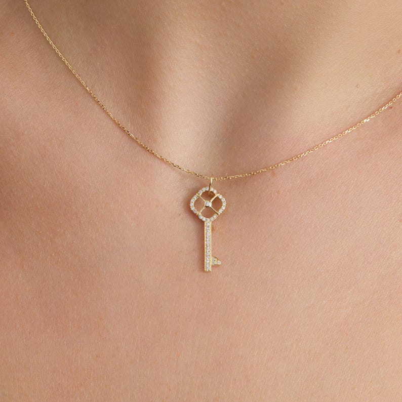 Diamond Key Necklace, Intricate Diamond Key Charm, Luxurious Gold Key ...