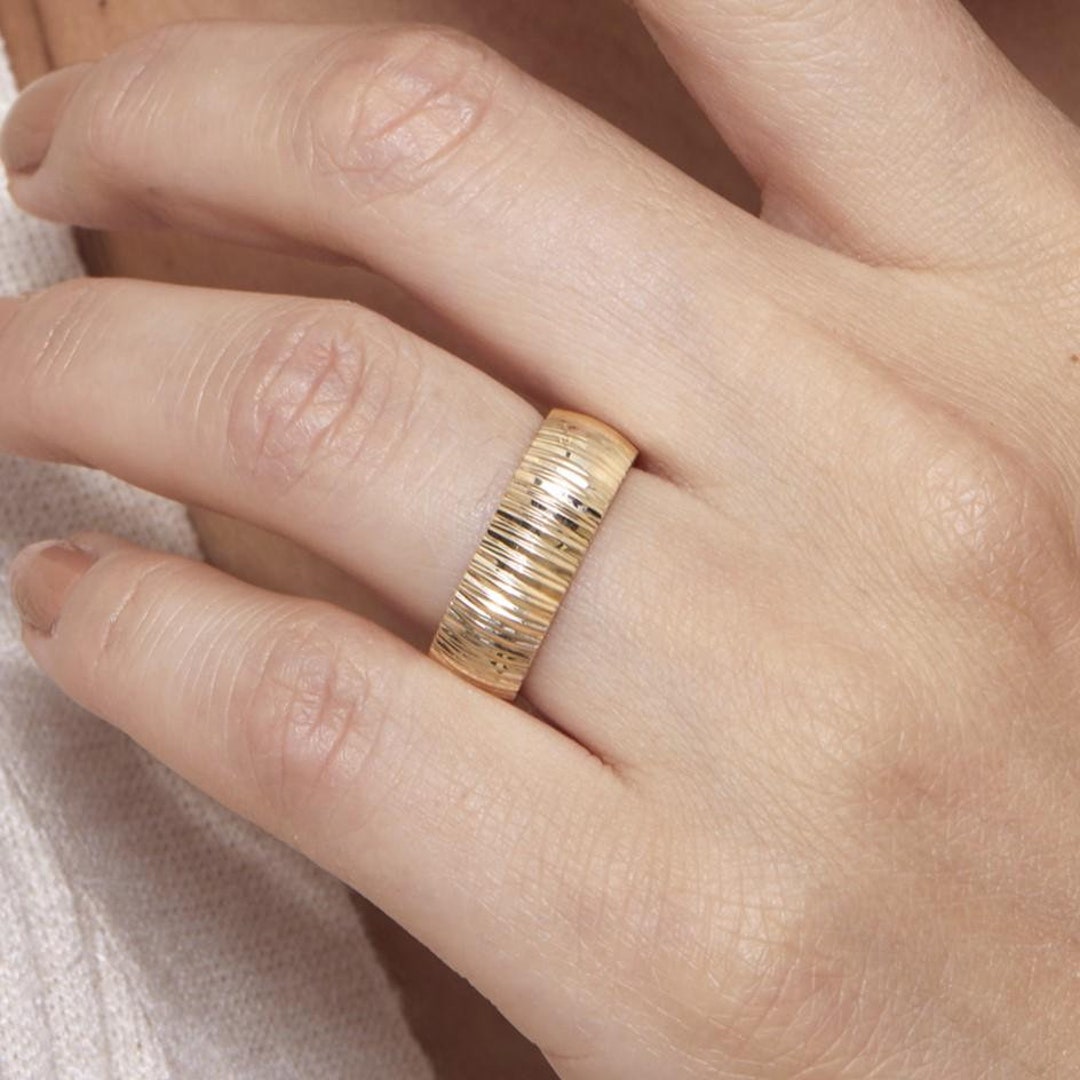 Thick Gold Textured Ring, 14k Gold Dome Ring, Ribbed Textured Band ...