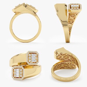 Diamond Wrap-around Ring, 14k 18k Solid Gold, Art Deco Design, Unique ...