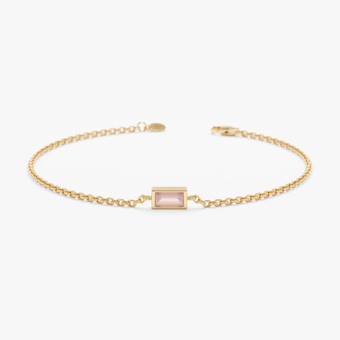 14k Gold Rose Quartz Bracelet, Solid Gold Bracelet, Rose, Yellow, White ...