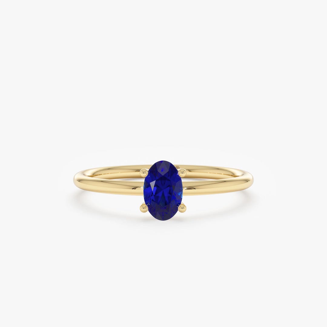 Blue Sapphire Oval Ring, Solitaire Gemstone Band, 14k Jewelry Gift ...