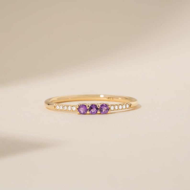 14k Solid Gold Amethyst Ring With Diamond Amethyst Ring. - Etsy