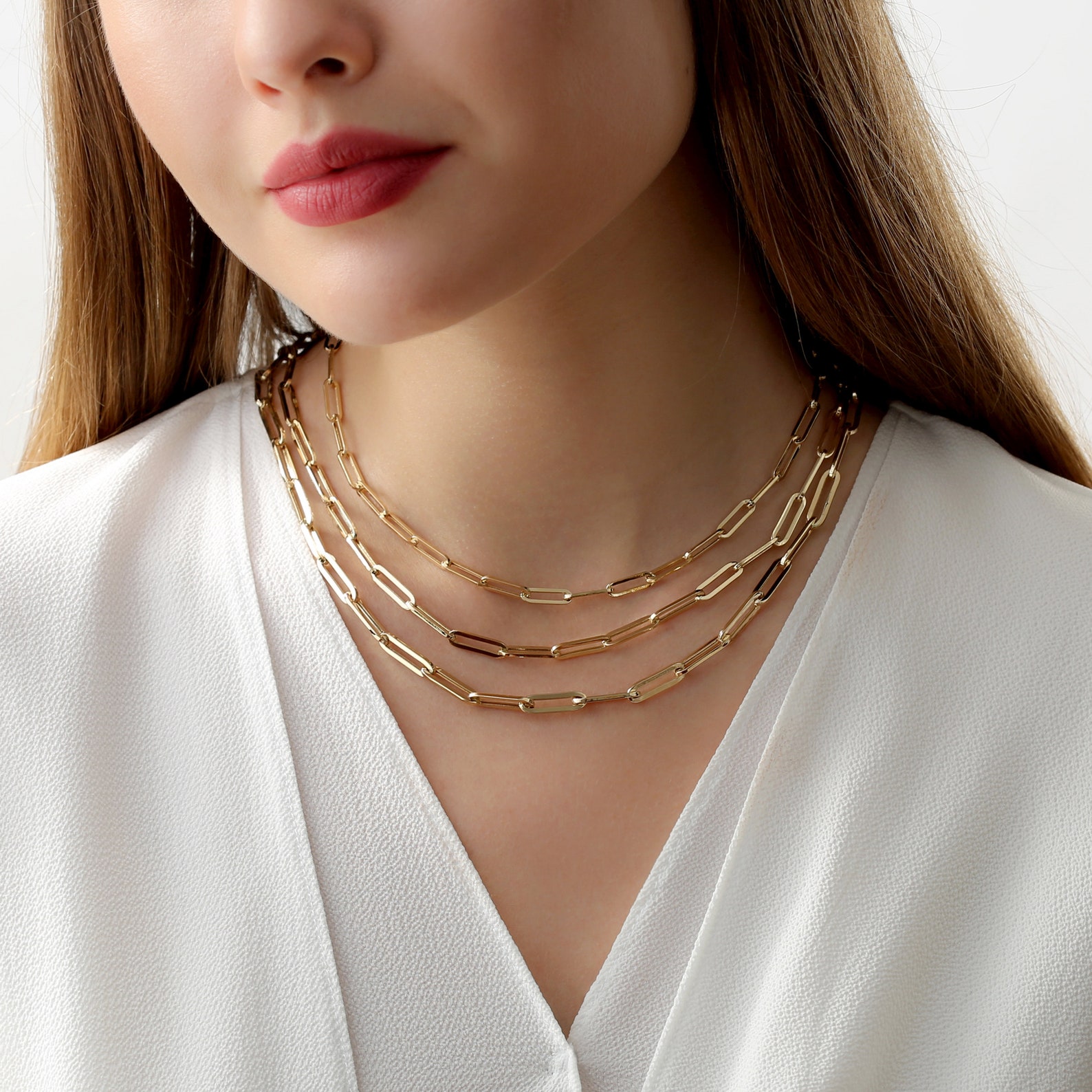 14k Solid Gold Paperclip Chain Necklace 14k Gold Paperclip - Etsy