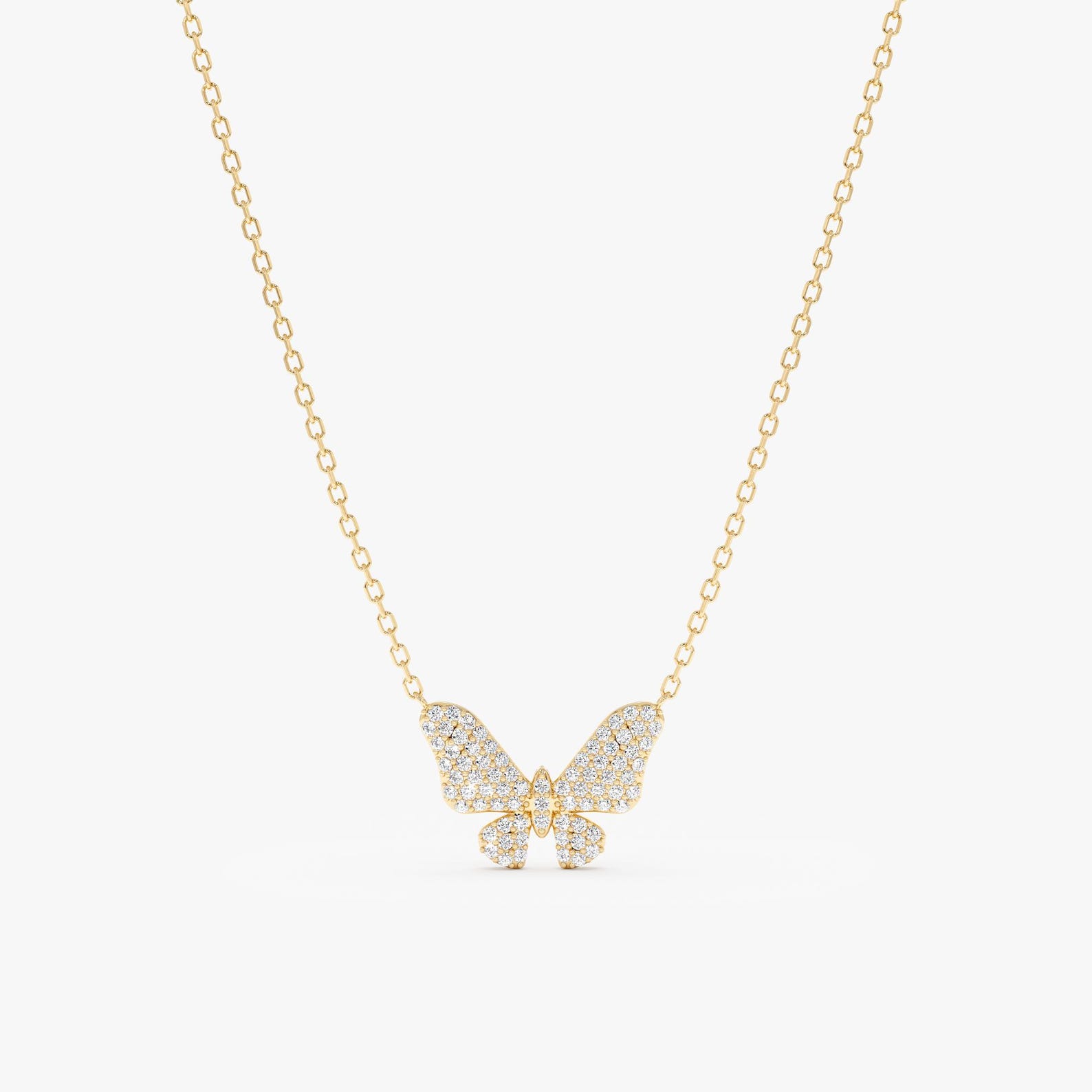 14k Diamond Butterfly Necklace, Solid Gold Necklace, Pave Diamond ...