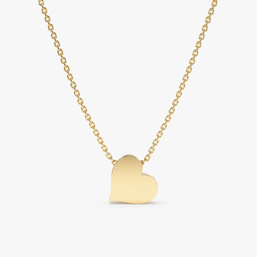 14k Solid Gold Heart Necklace, Custom Initial Necklace, Engraved ...
