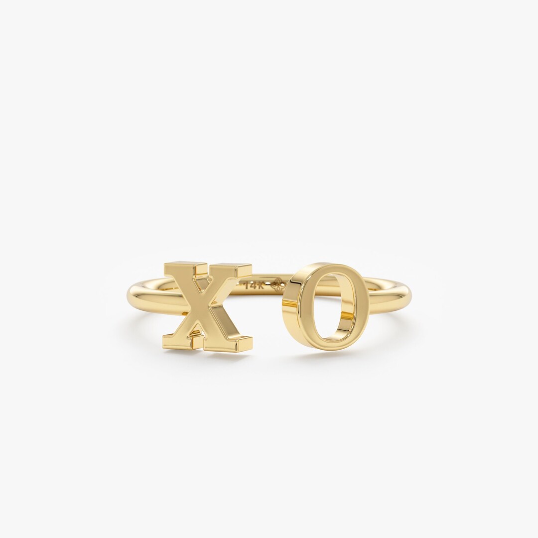 14k Solid Gold XO Ring, 14k Initial Ring, Personalized Ring, Gold ...