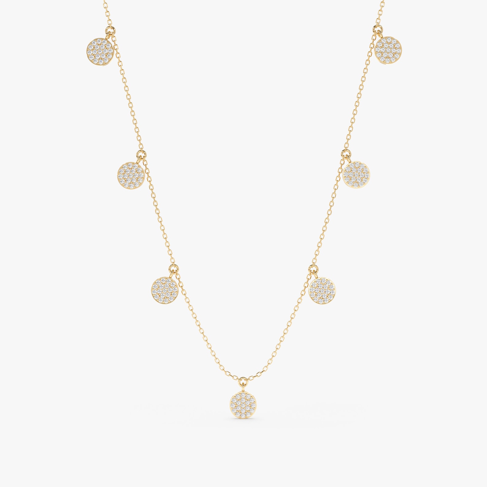 14k Multi Pave Disc Necklace, Dangly Diamond Coins, Dainty Layering ...