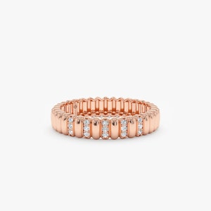 Real Gold and Diamond Unique Ring, Fluted Design, 14k or 18k, Timeless ...