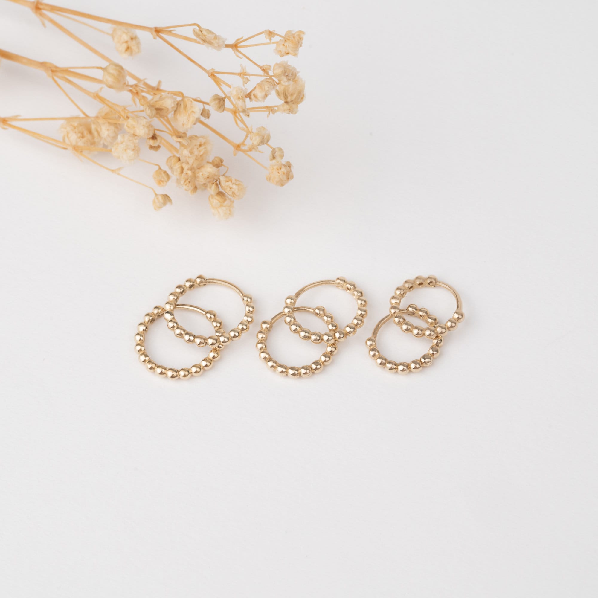 14k Gold Beaded Huggies Solid Gold Mini Hoops Small Plain - Etsy